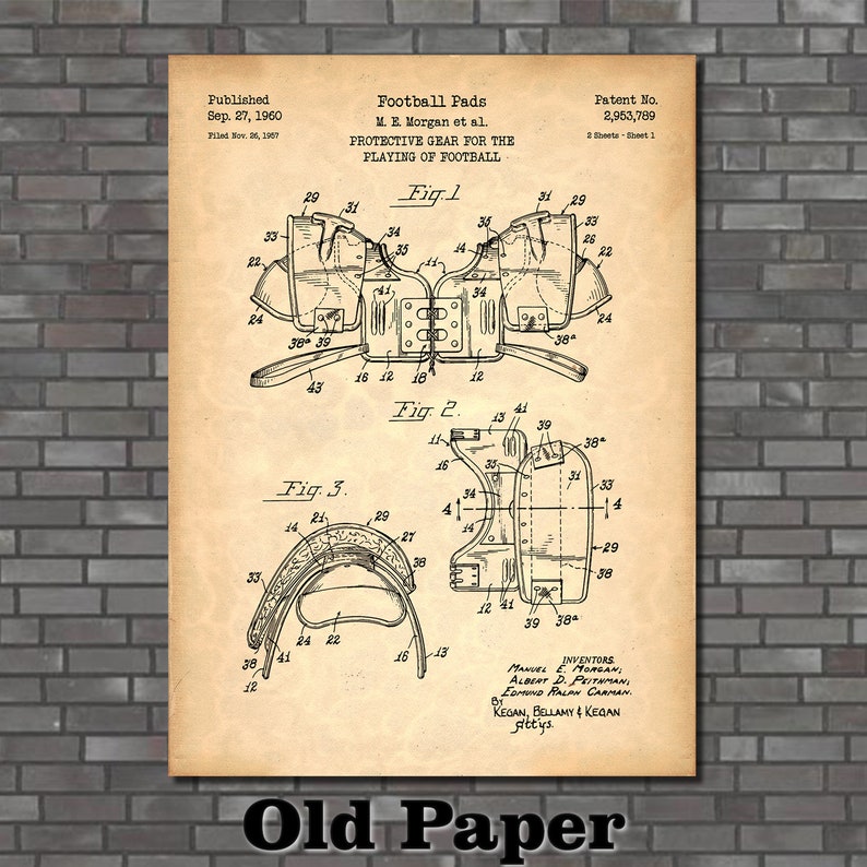 Football Pads Patent Print Art 1960 - Etsy