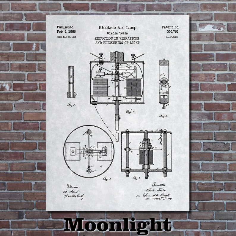 Tesla Arc Lamp Patent Print Art 1886 - Etsy