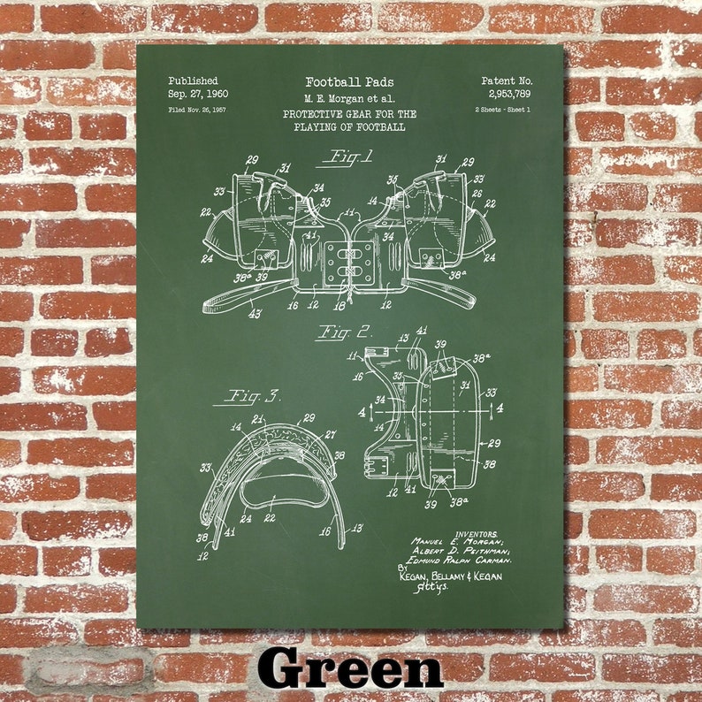 Football Pads Patent Print Art 1960 - Etsy