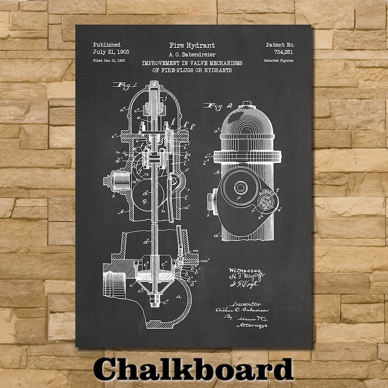 Fire Hydrant Patent Print Art 1903 - Etsy