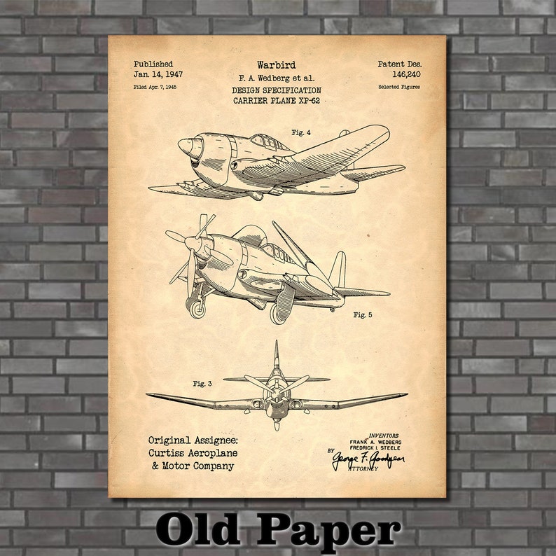 Warbird WWII Airplane Patent Print Art 1947 - Etsy