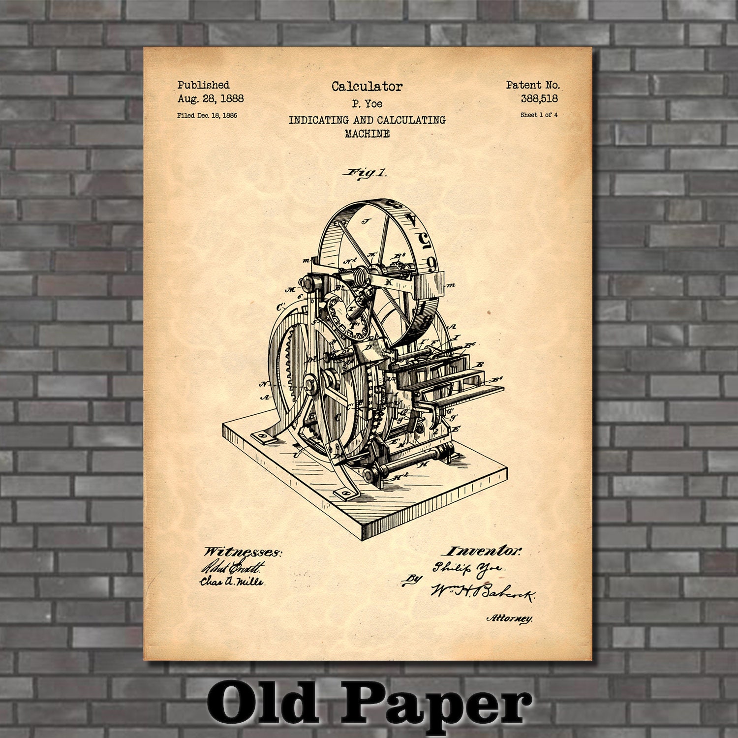Clockwork Calculator Patent Print Art 1888 - Etsy