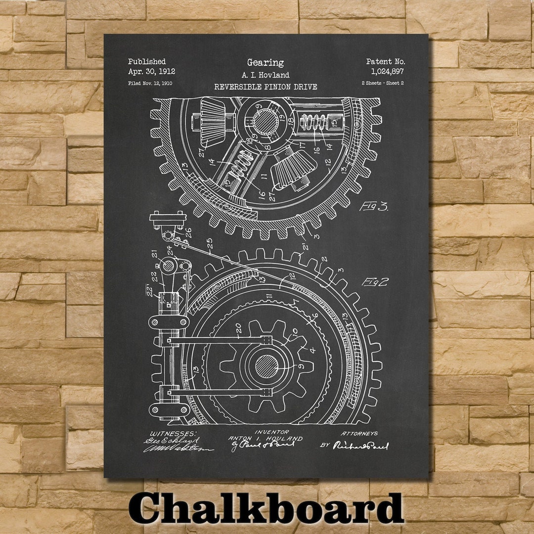 Gears Patent Print Art 1912 - Etsy