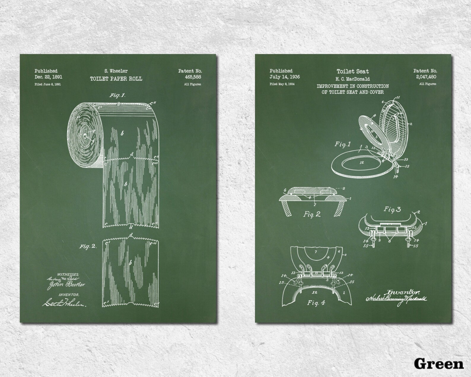 Toilet Patent Print Art Set of 2 - Etsy