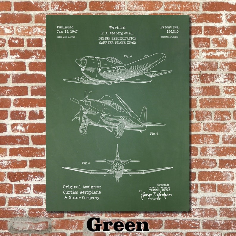 Warbird WWII Airplane Patent Print Art 1947 - Etsy