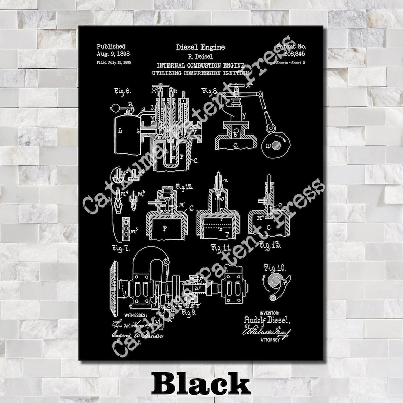 Diesel Engine Patent Print Art 1898 - Etsy