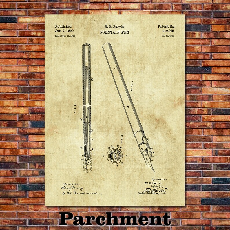 Fountain Pen Patent Print Art 1890 - Etsy