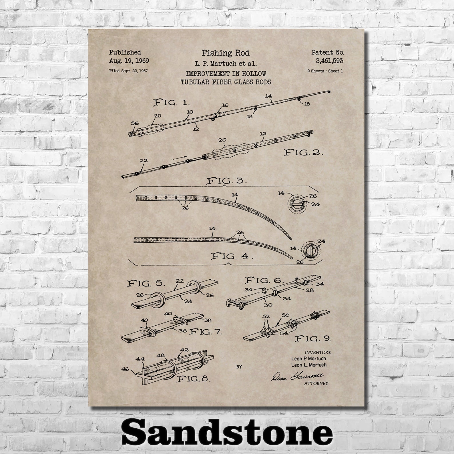 Fishing Rod Patent Print Art 1969 - Etsy