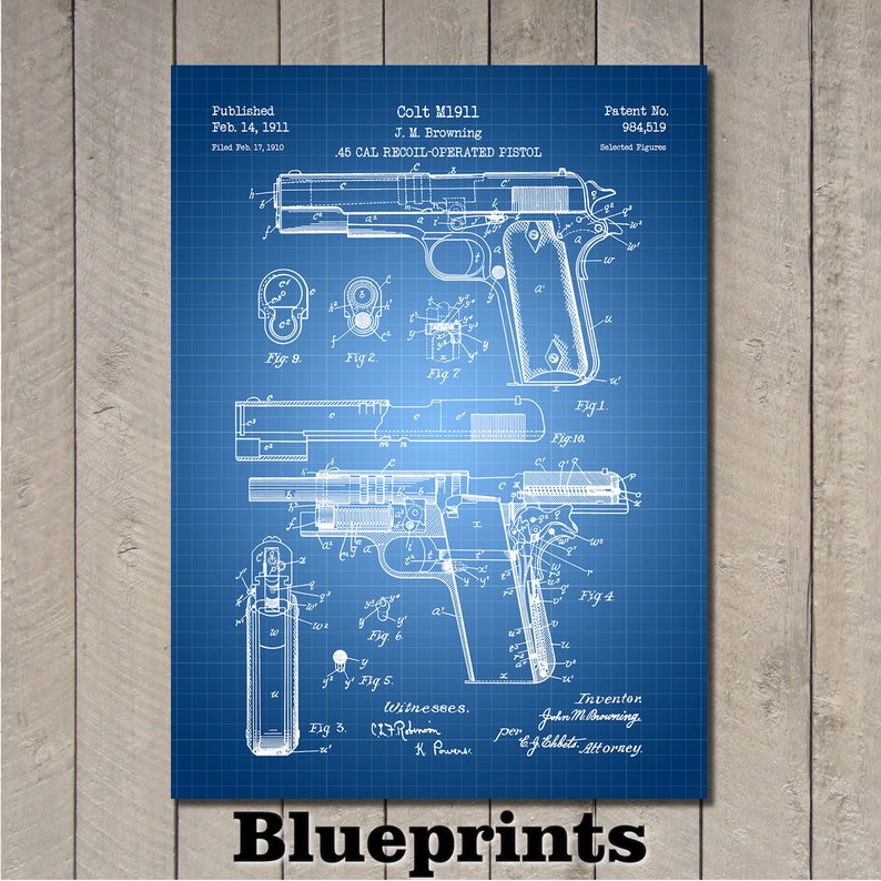 Patent for M1911 .45 Semi-automatic Handgun Art Print 1911 - Etsy