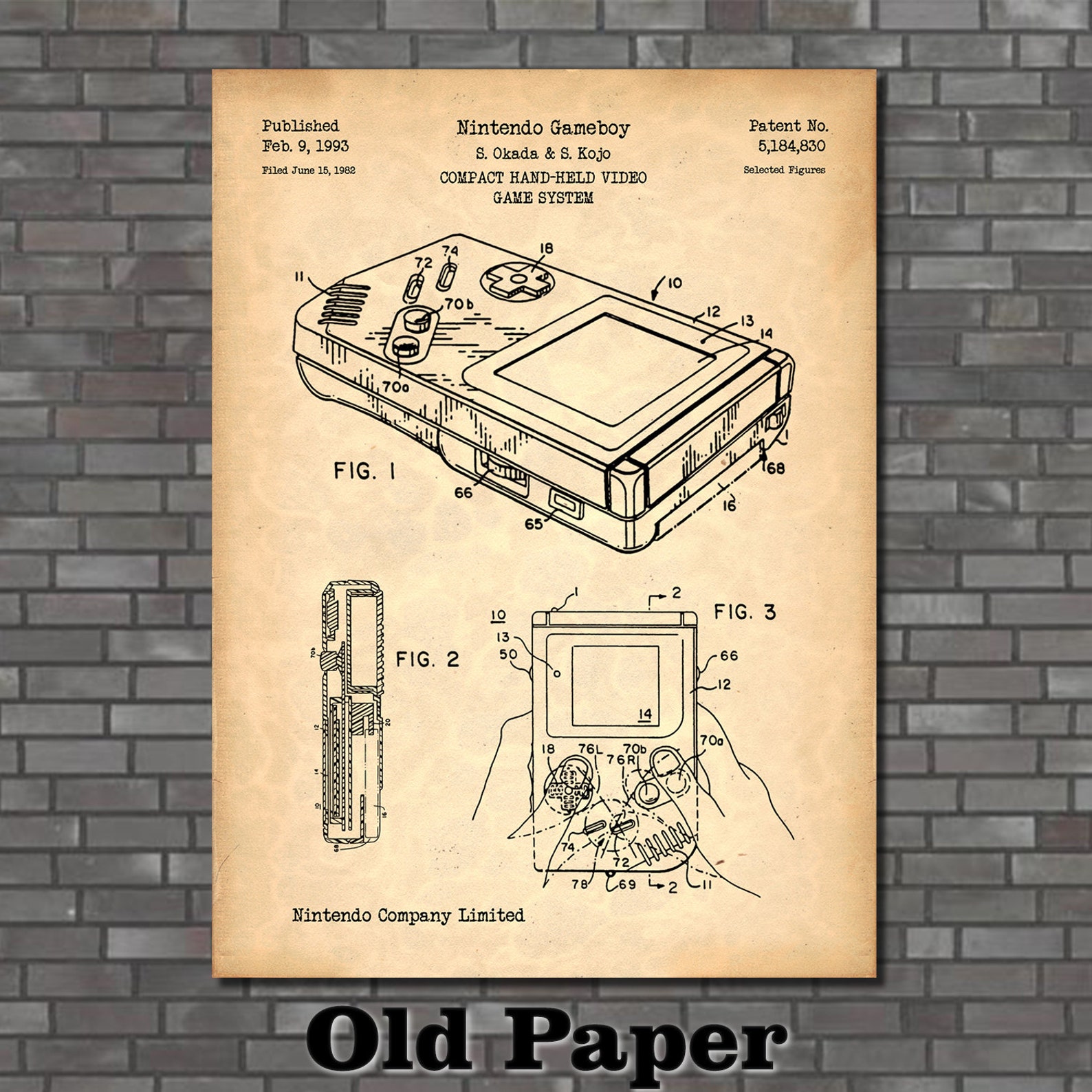 Patent Art Depicting Nintendo Game Boy 1993 - Etsy