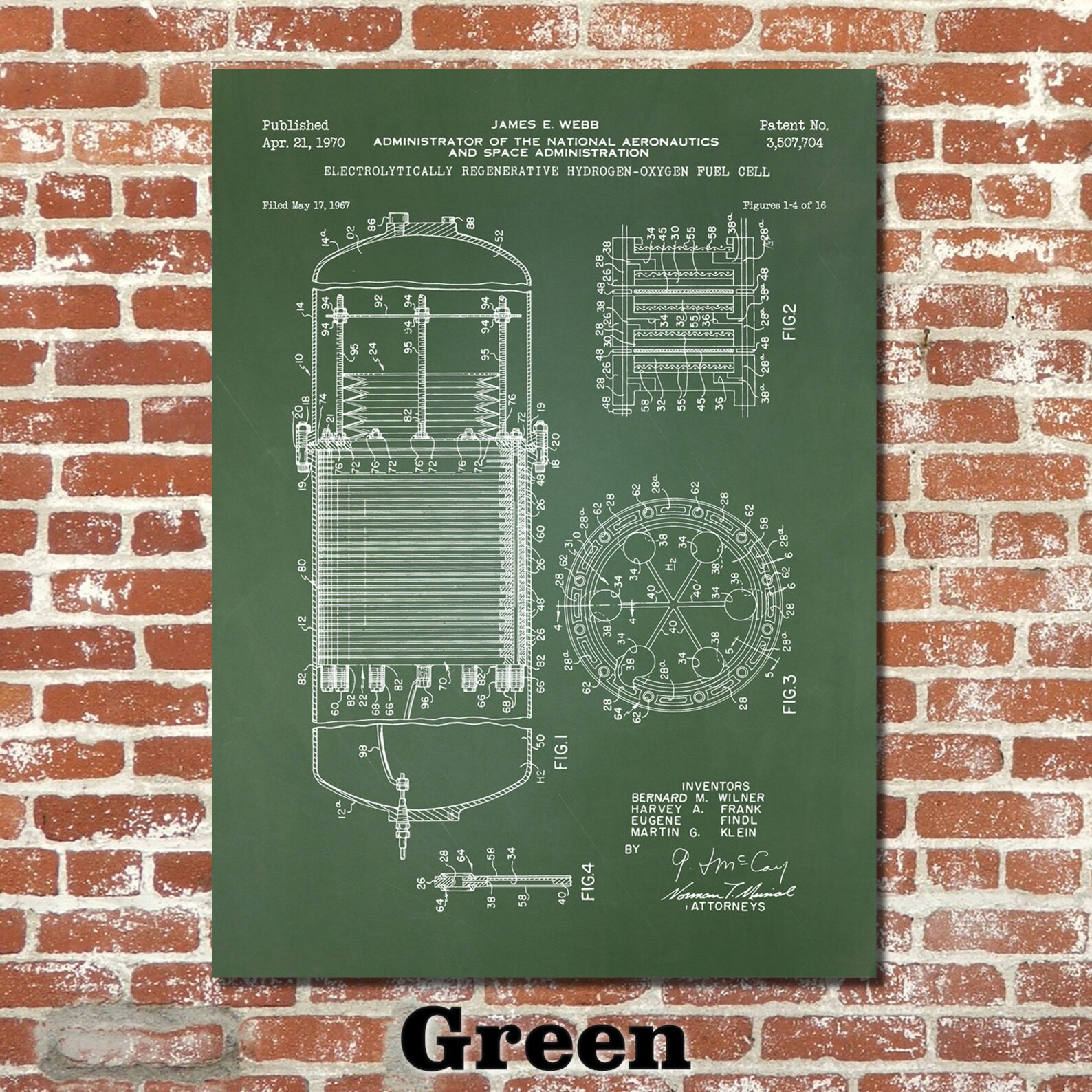 Hydrogen Fuel Cell NASA Patent Print Art 1970 - Etsy