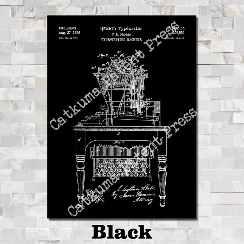 QWERTY Typewriter Patent Print Art 1878 - Etsy