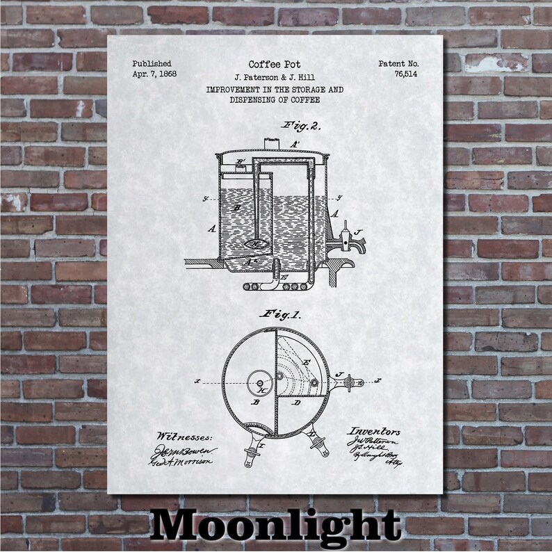 Coffee Pot Patent Print Art 1868 - Etsy