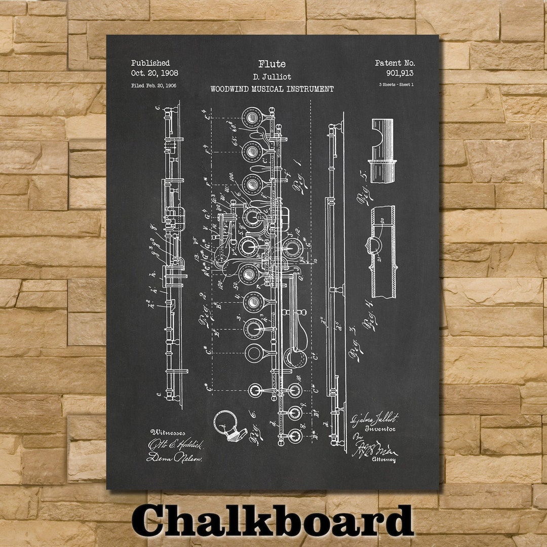 Flute Patent Print Art 1908 - Etsy