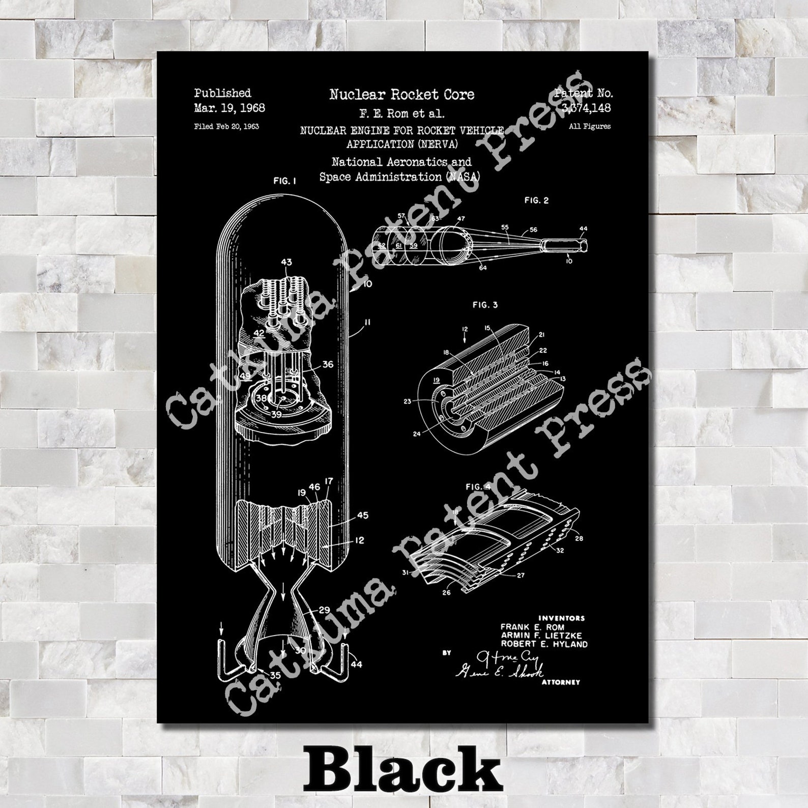 Nuclear Rocket Patent Print Art 1968 | Etsy