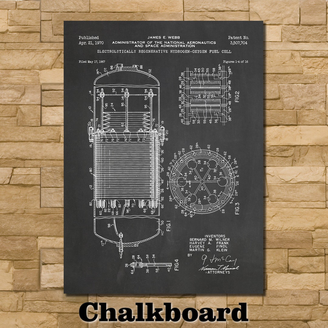 Hydrogen Fuel Cell NASA Patent Print Art 1970 - Etsy