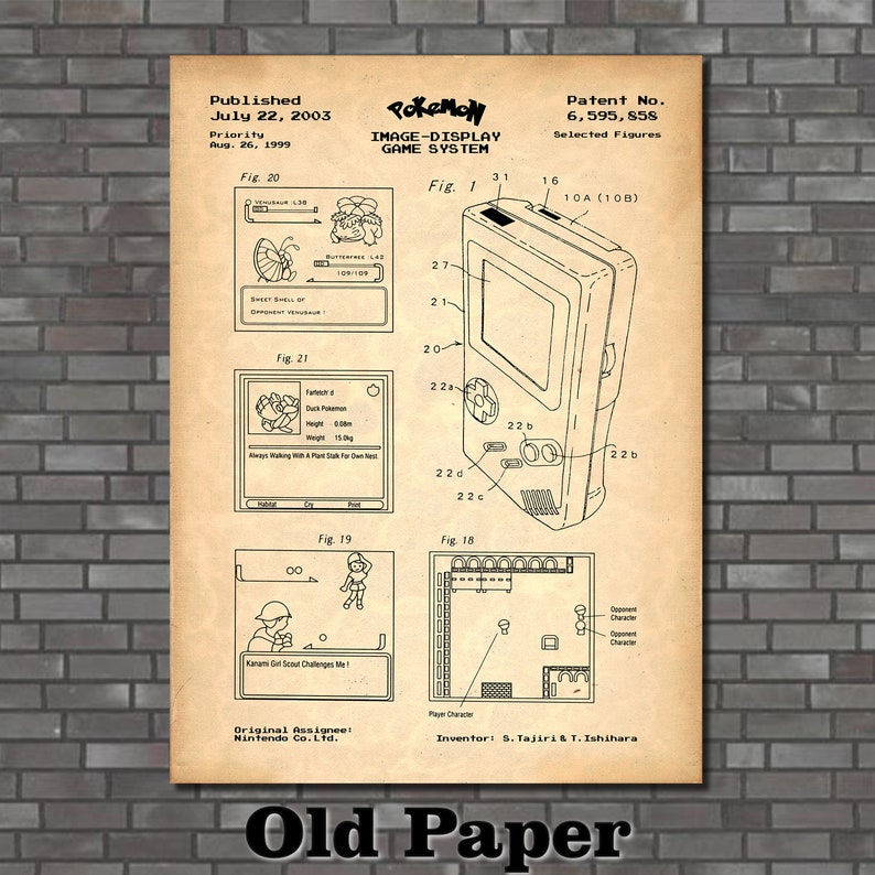 Patent Art Depicting Pokemon Game Boy 2003 | Etsy