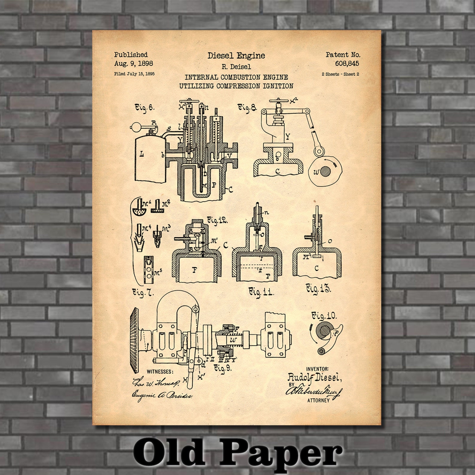 Diesel Engine Patent Print Art 1898 - Etsy