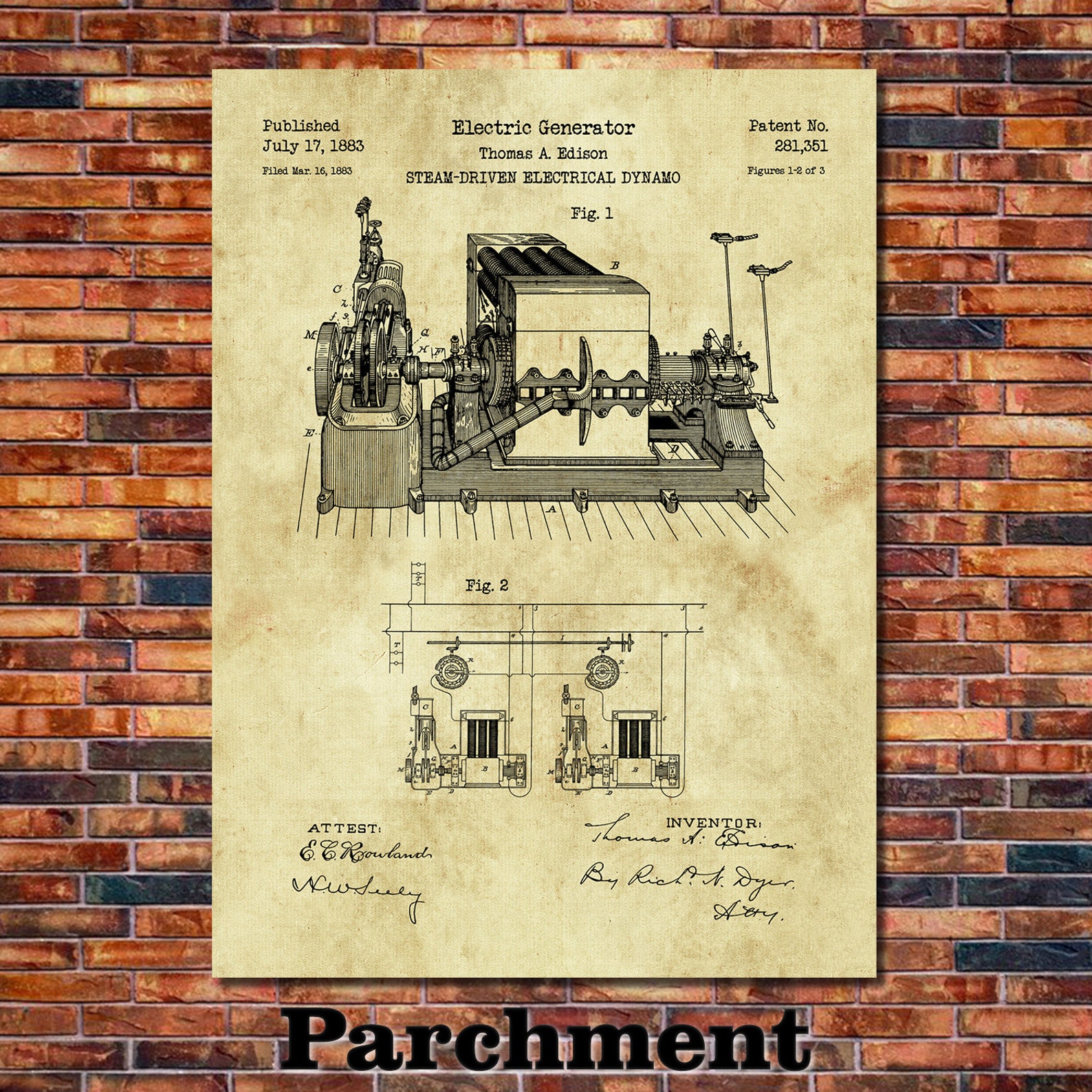 Edison Electrical Generator Patent Print Art 1889 - Etsy