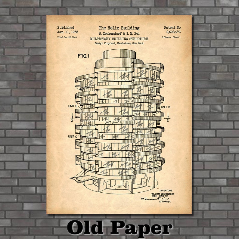Helix Building High-rise Architecture From IM Pei Patent Print Art 1955 ...