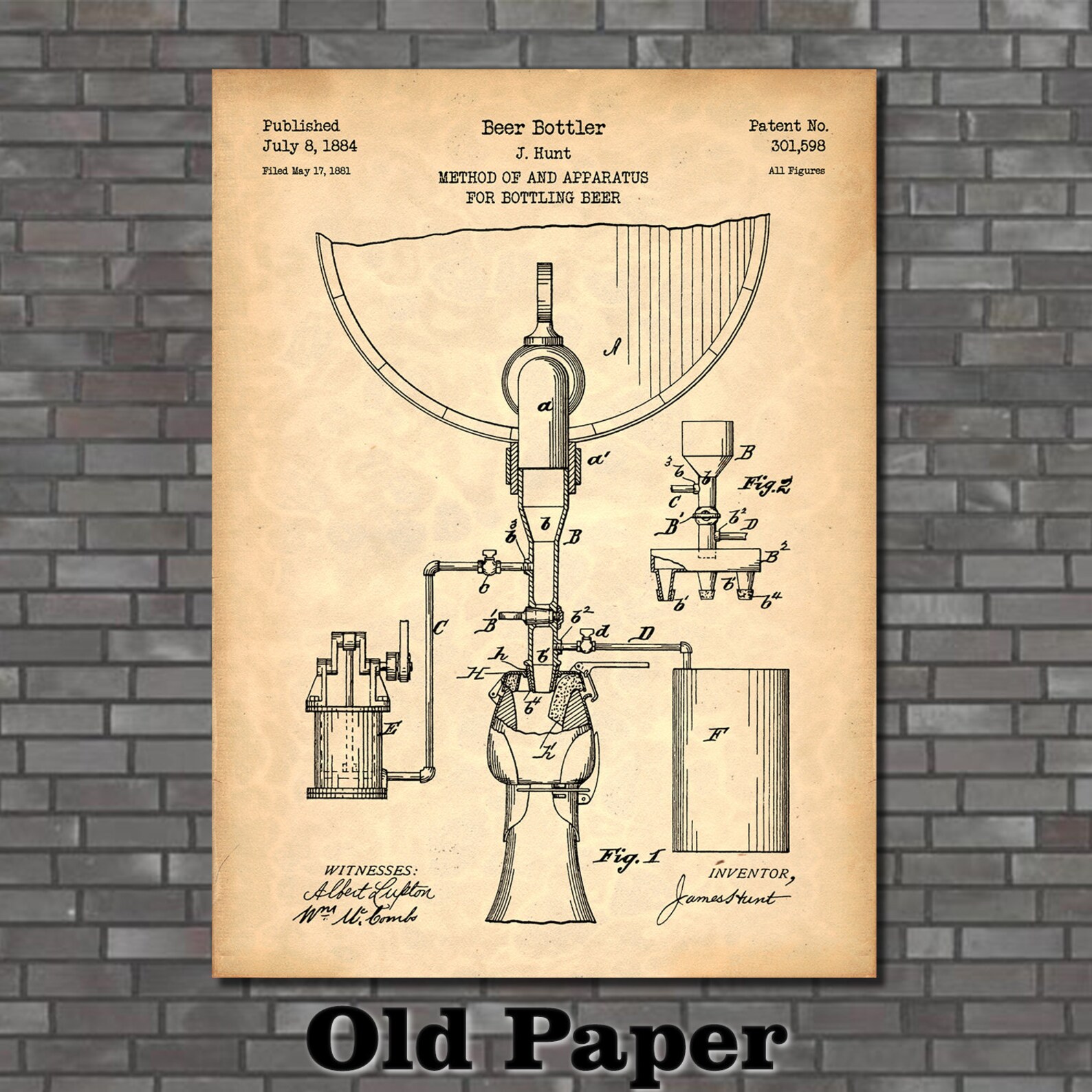 Beer Bottling Patent Print Art 1884 - Etsy