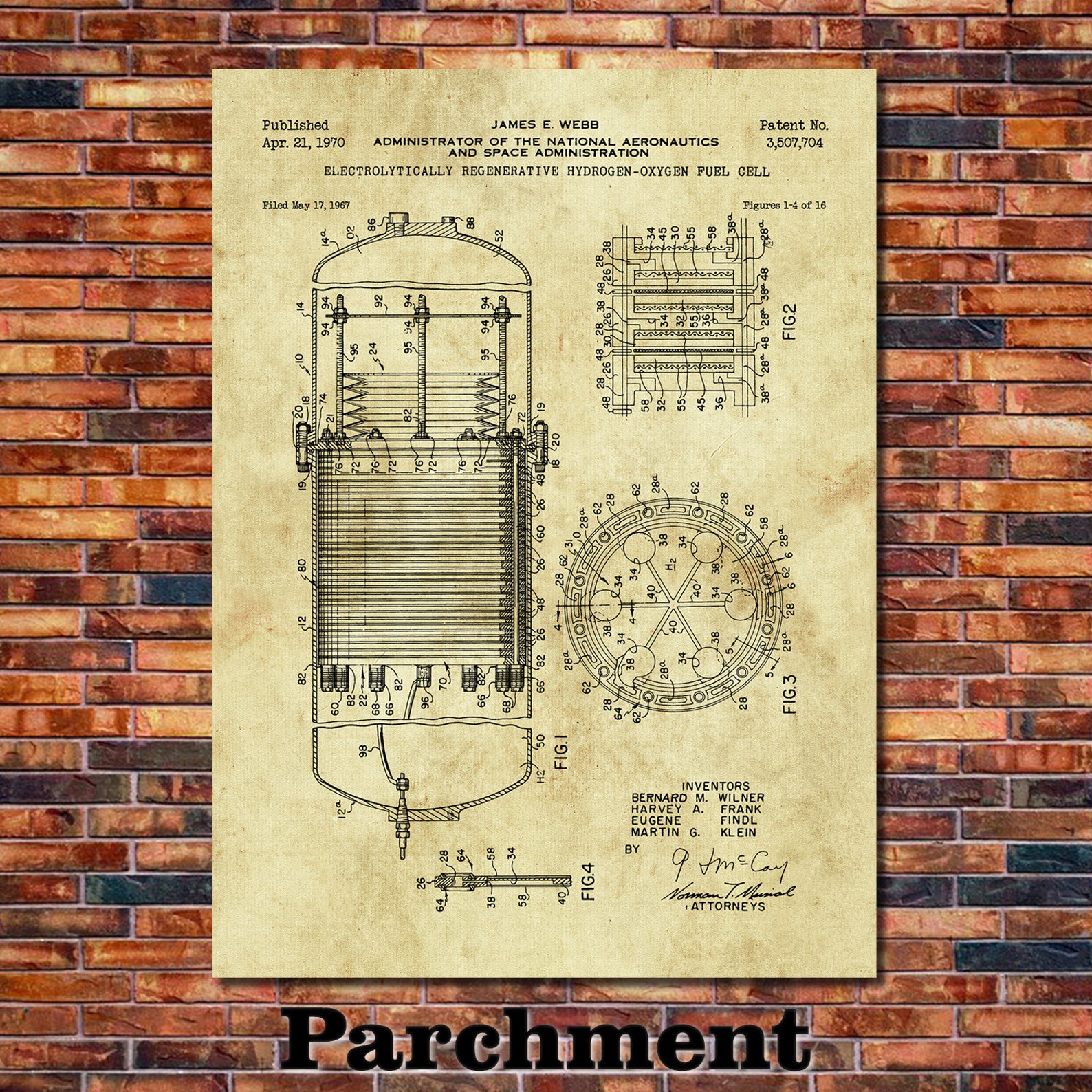 Hydrogen Fuel Cell NASA Patent Print Art 1970 - Etsy