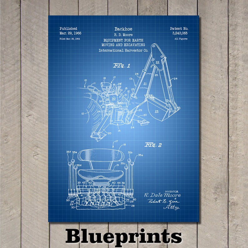 Backhoe Patent Print Art 1966 - Etsy