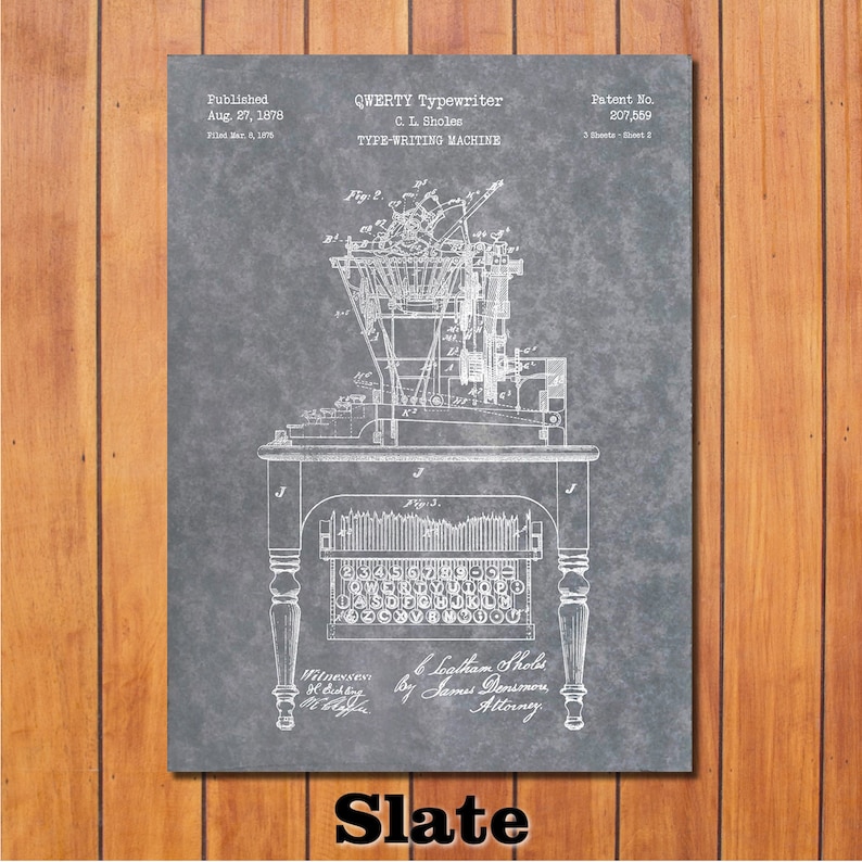 QWERTY Typewriter Patent Print Art 1878 | Etsy