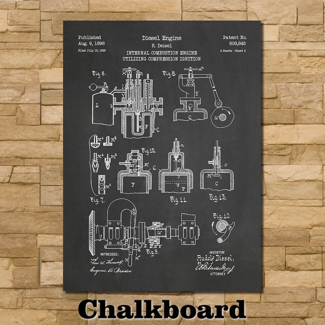 Diesel Engine Patent Print Art 1898 - Etsy