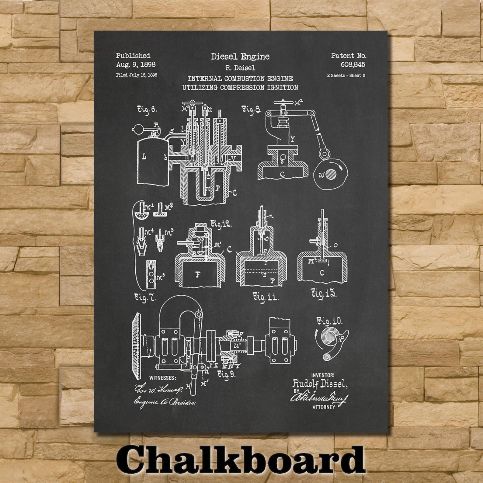 Diesel Engine Patent Print Art 1898 - Etsy