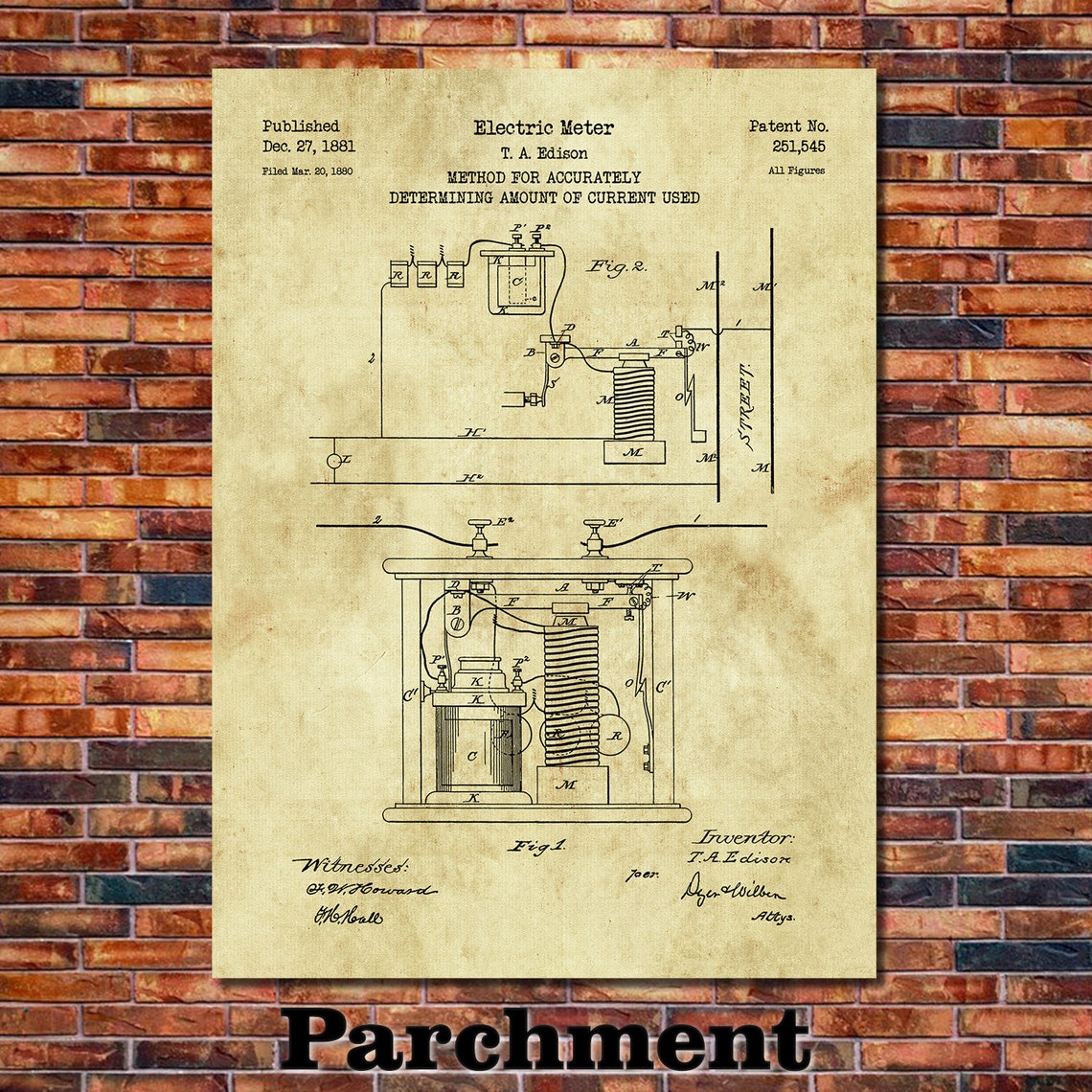 Edison Electric Meter Patent Print Art 1881 - Etsy