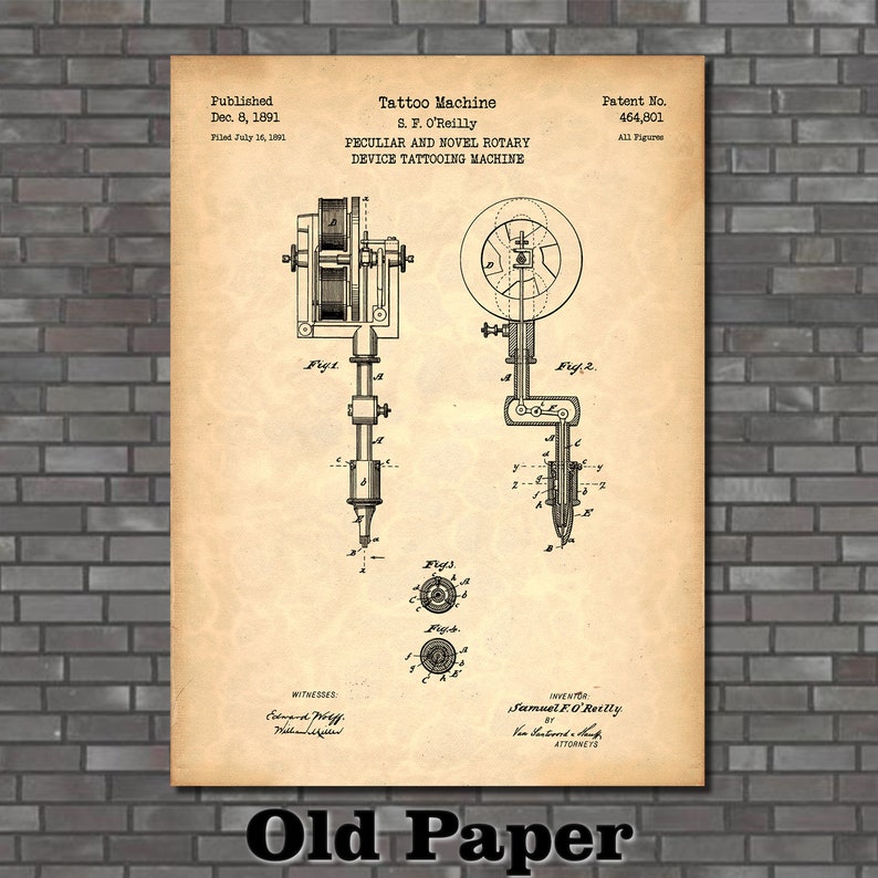 First Tattooing Machine Patent Print Art 1891 - Etsy