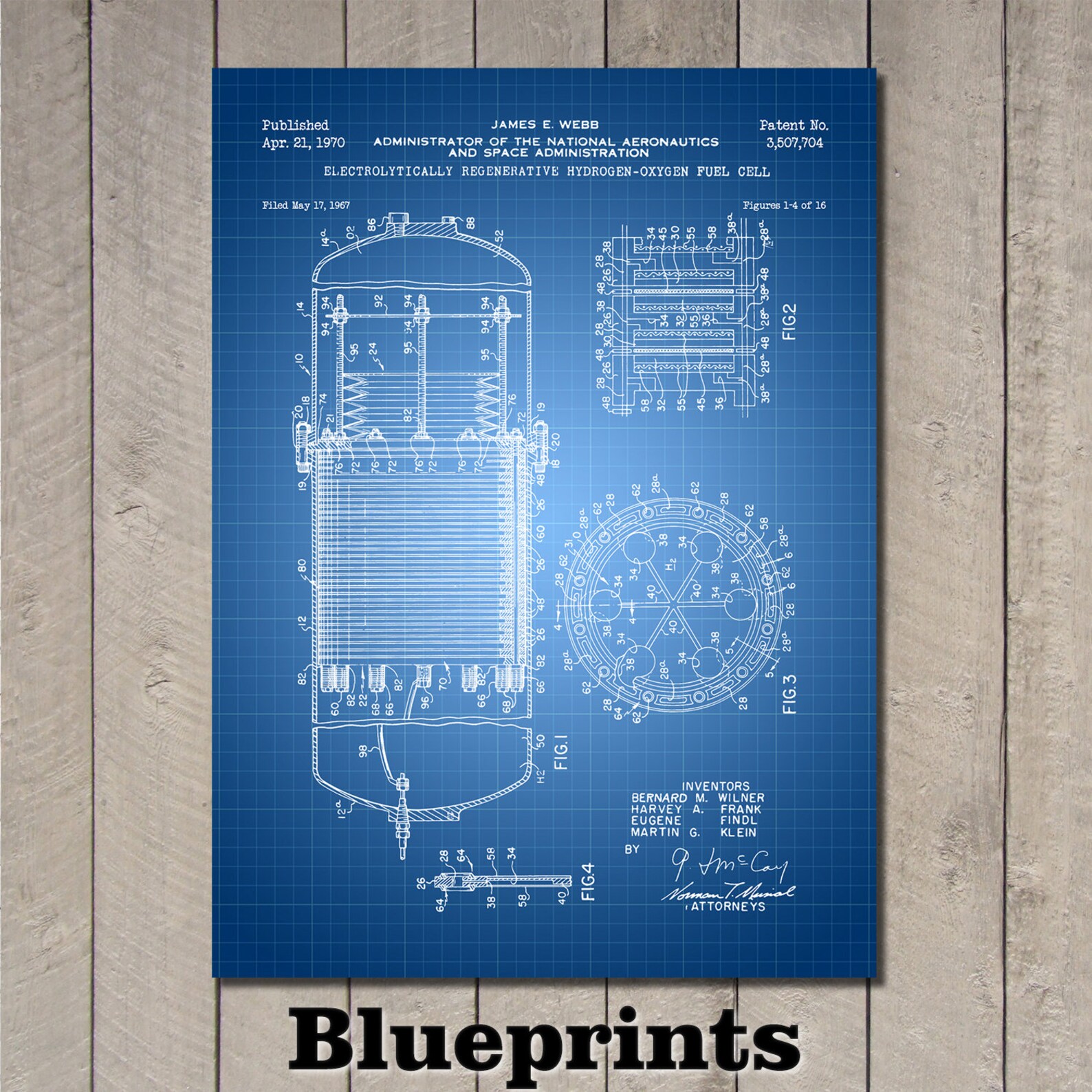 Hydrogen Fuel Cell NASA Patent Print Art 1970 - Etsy