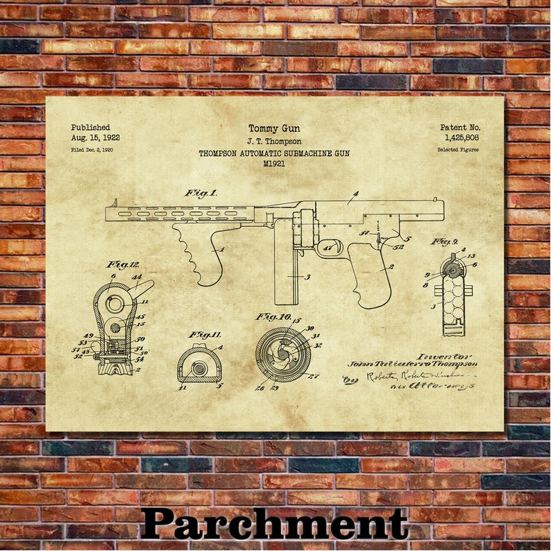 Tommy Gun Patent Print Art 1922 | Etsy