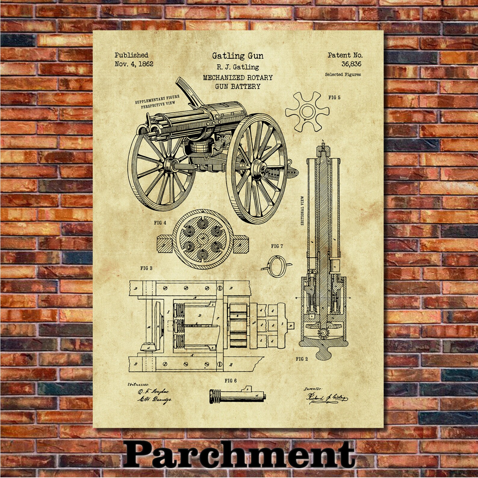 Gatling Gun Patent Print Art 1862 | Etsy