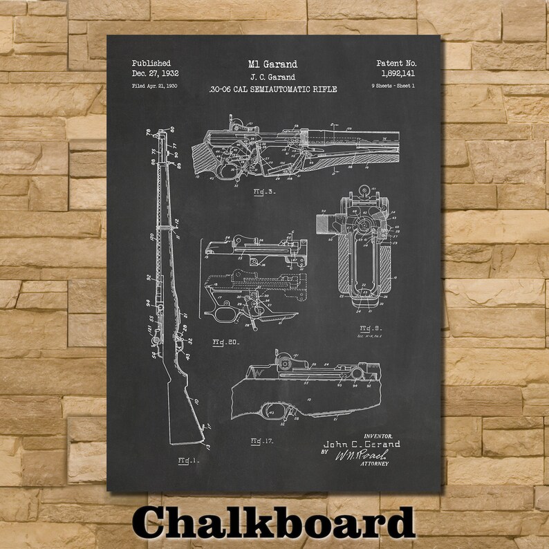M1 Garand Rifle Patent Print Art 1932 | Etsy
