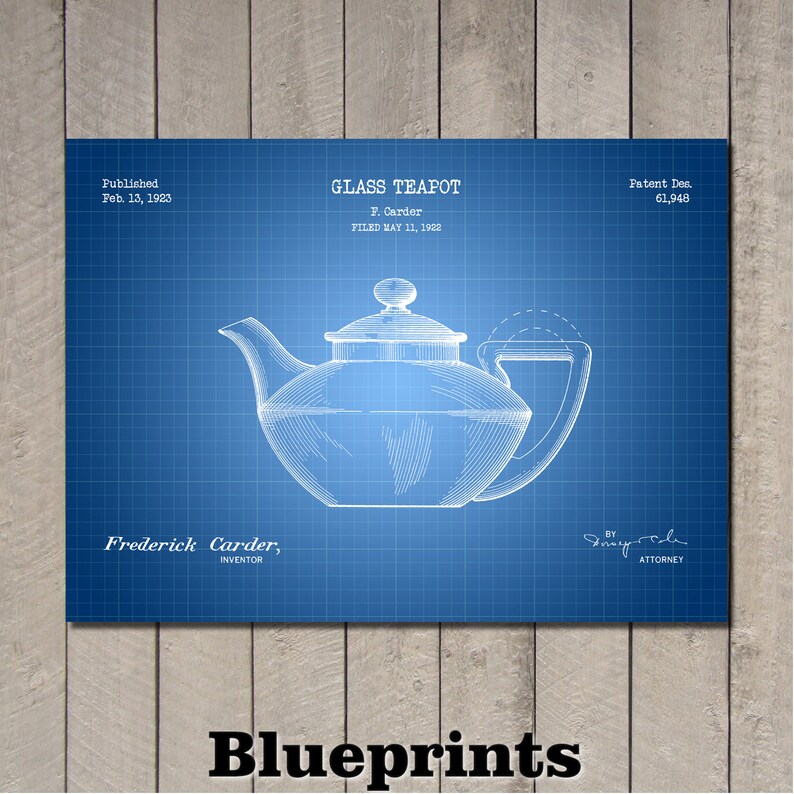 Glass Teapot Patent Print Art 1929 - Etsy