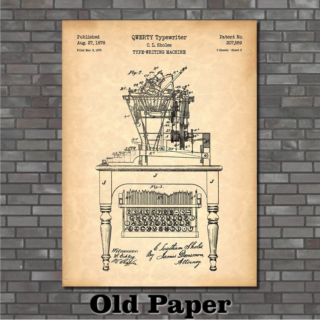 QWERTY Typewriter Patent Print Art 1878 - Etsy