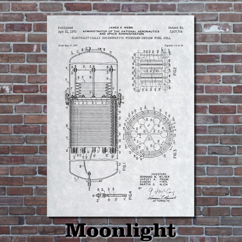 Hydrogen Fuel Cell NASA Patent Print Art 1970 - Etsy