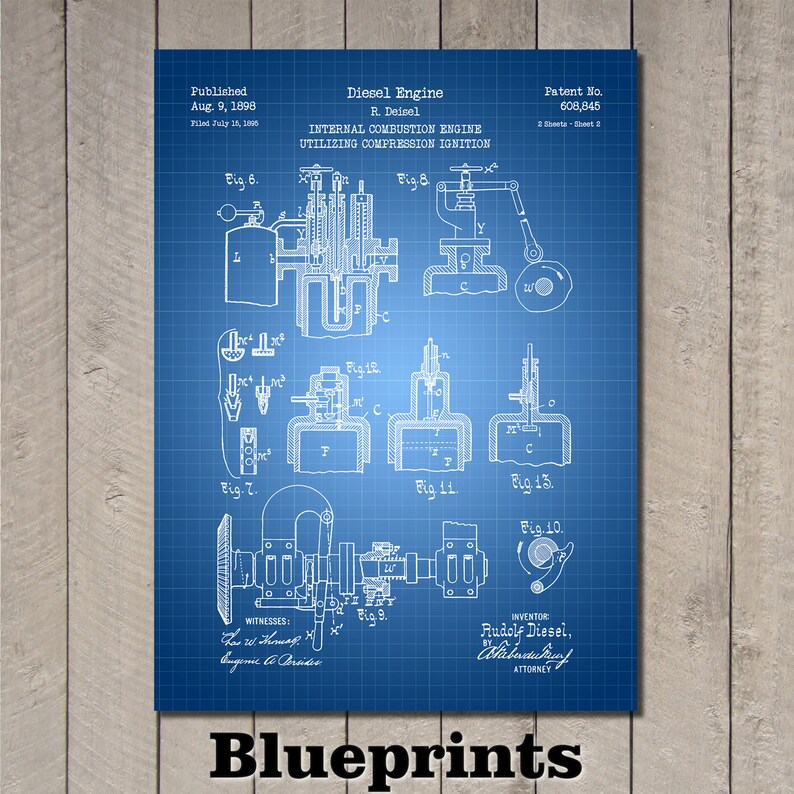 Diesel Engine Patent Print Art 1898 - Etsy