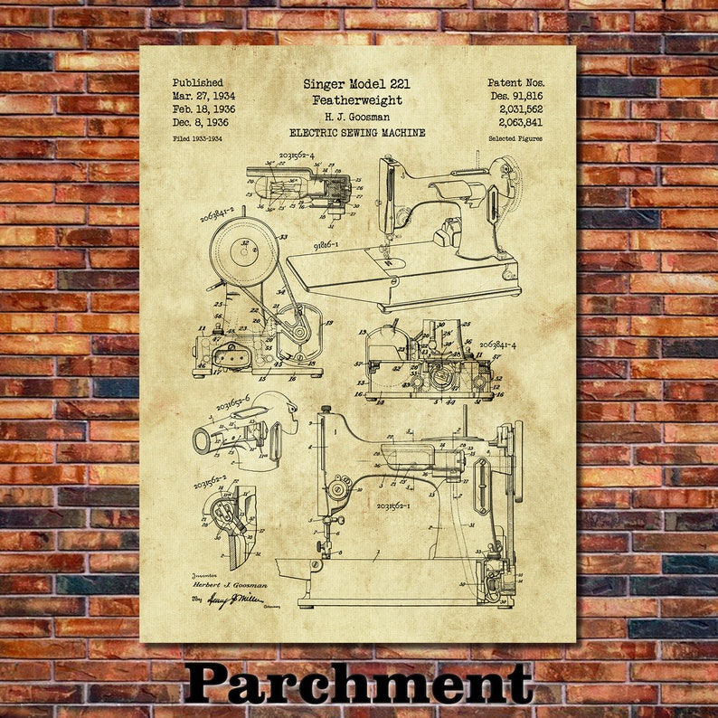 Patent Art for Singer Featherweight Sewing Machine 1936 - Etsy