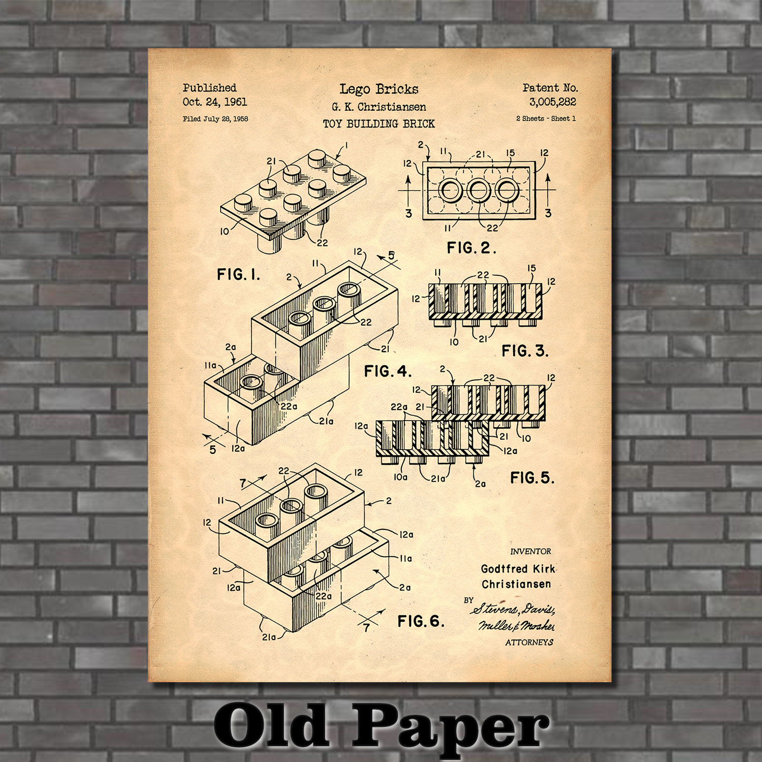 Toy Bricks Patent Print Art 1961 - Etsy Canada