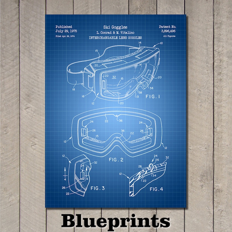 Ski Goggles Patent Print Art 1975 - Etsy