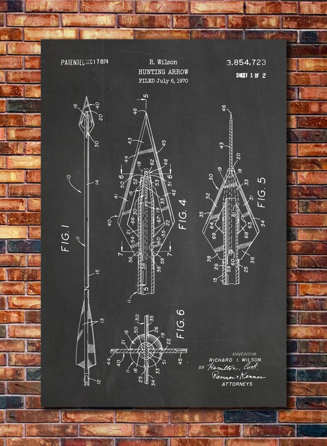Hunting Arrow Patent Print Art 1974 | Etsy