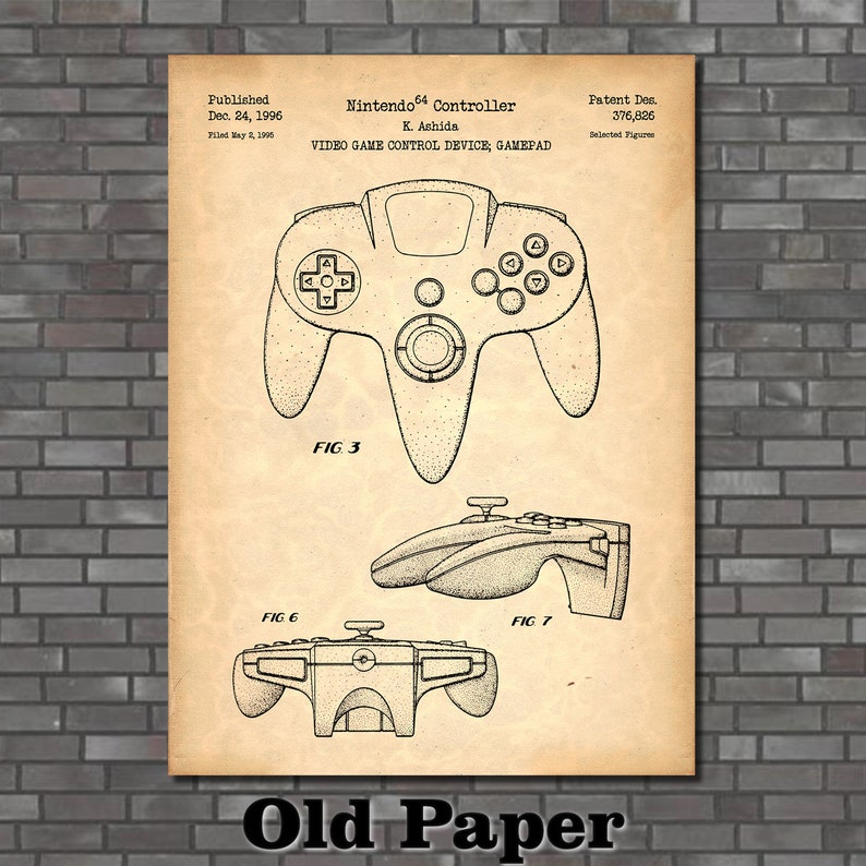 Art Print Depicting Patent for Nintendo 64 Controller 1994 A | Etsy