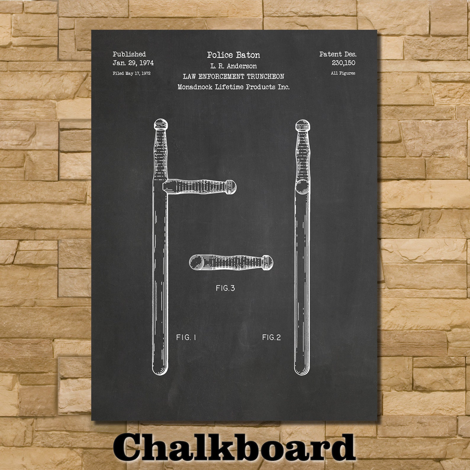 Police Baton Patent Print Art 1974 - Etsy