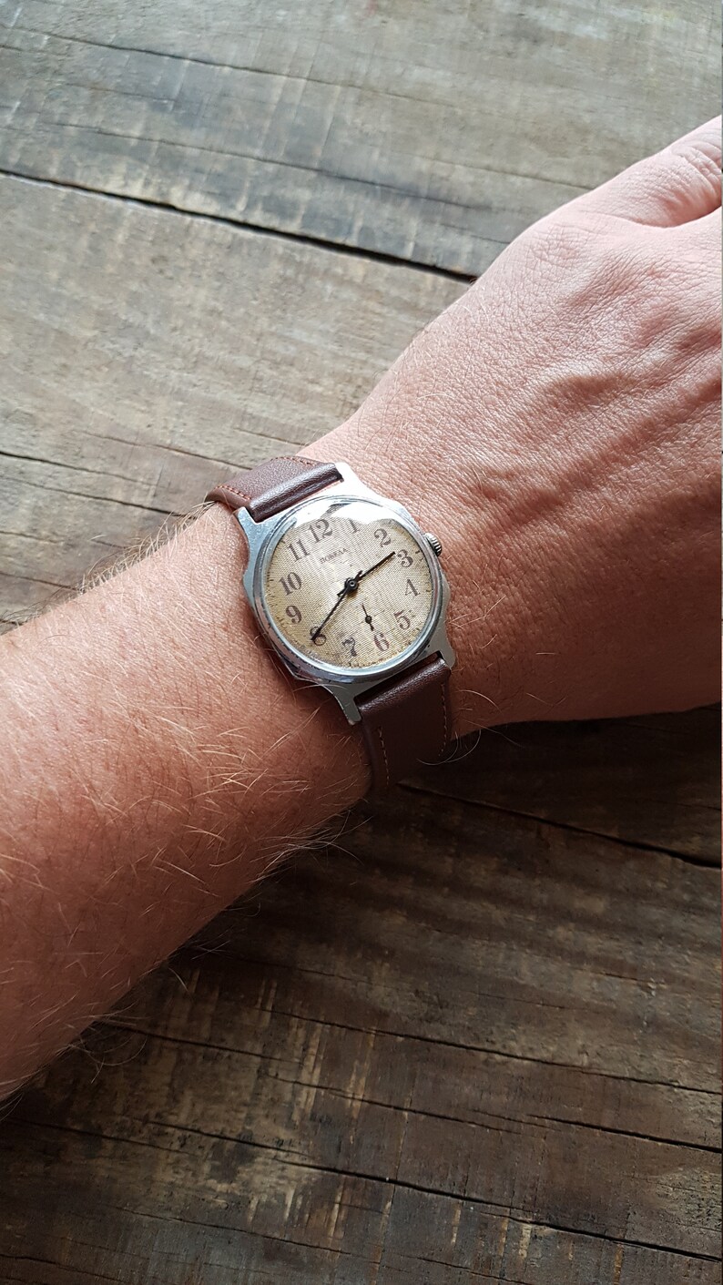 Mens watch Denim dial Antique wristwatch vintage Soviet | Etsy