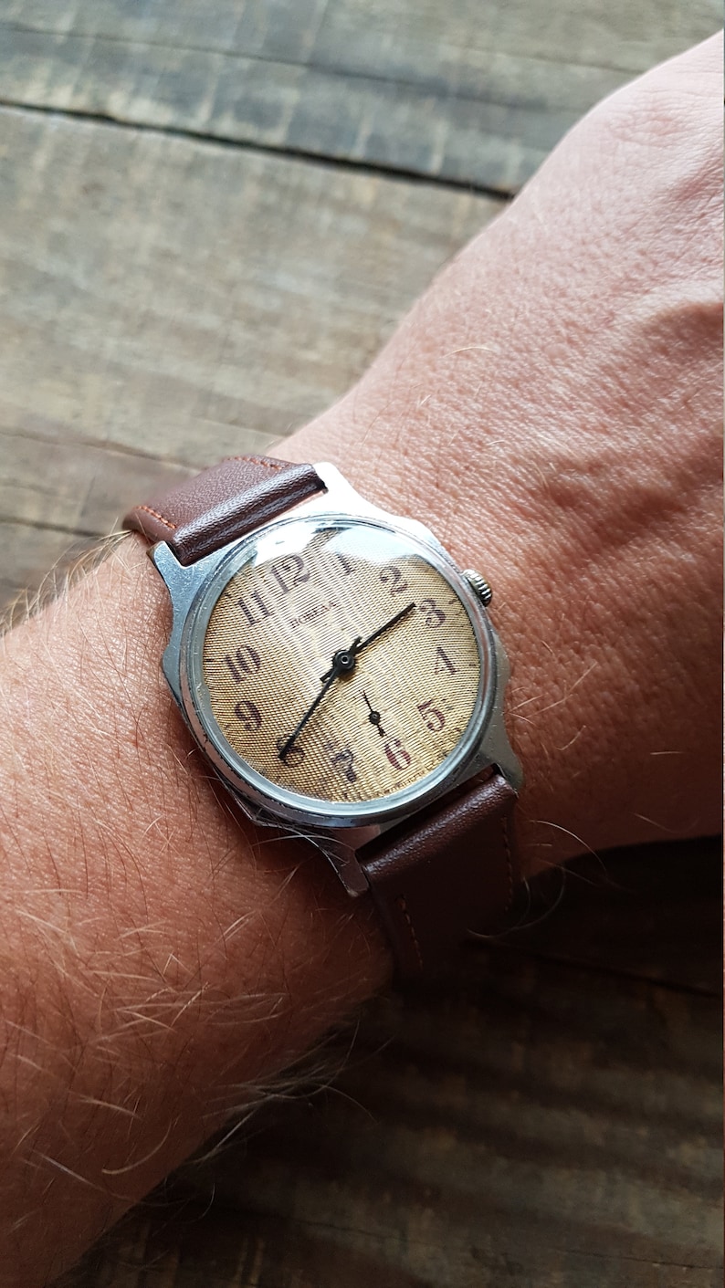 Mens watch Denim dial Antique wristwatch vintage Soviet | Etsy