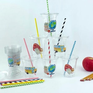 Back to School Party Cups - Plastic Cups With Lids, Back to School ...