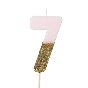 Number Seven Candle - Pink and Gold, Birthday Candle, Gold Glitter ...